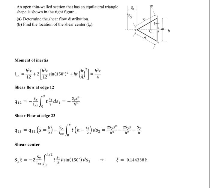 Solved An open thin-walled section that has an equilateral | Chegg.com