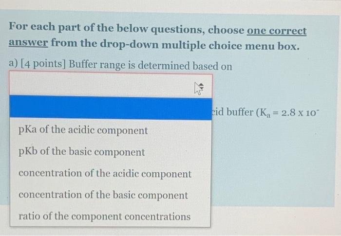 Solved For each part of the below questions, choose one | Chegg.com