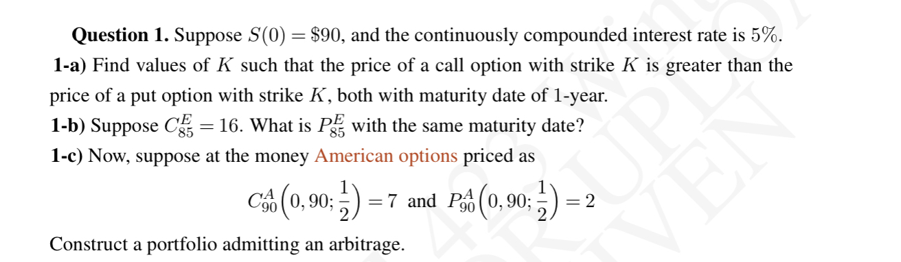 Solved Question 1. ﻿Suppose S(0)=$90, ﻿and the continuously | Chegg.com