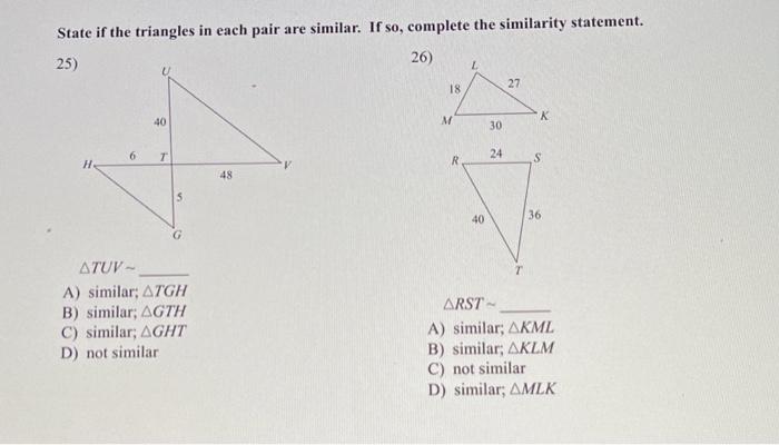 Solved State if the triangles in each pair are similar. If | Chegg.com