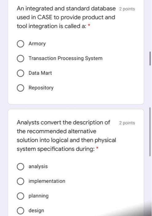 Solved An integrated and standard database 2 points used in | Chegg.com