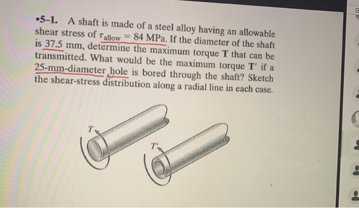Solved •5-1. A shaft is made of a steel alloy having an | Chegg.com