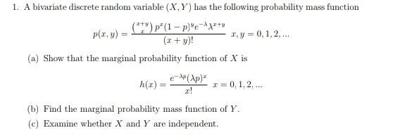 Solved 1. A bivariate discrete random variable (X,Y) has the | Chegg.com Solved 1. A bivariate discrete random variable (X,Y) has the | Chegg.com