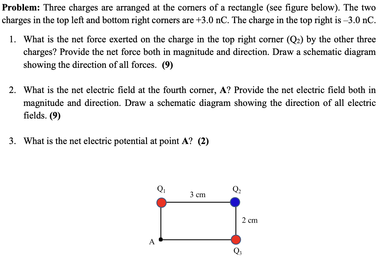 Solved Problem: Three charges are arranged at the corners of | Chegg.com