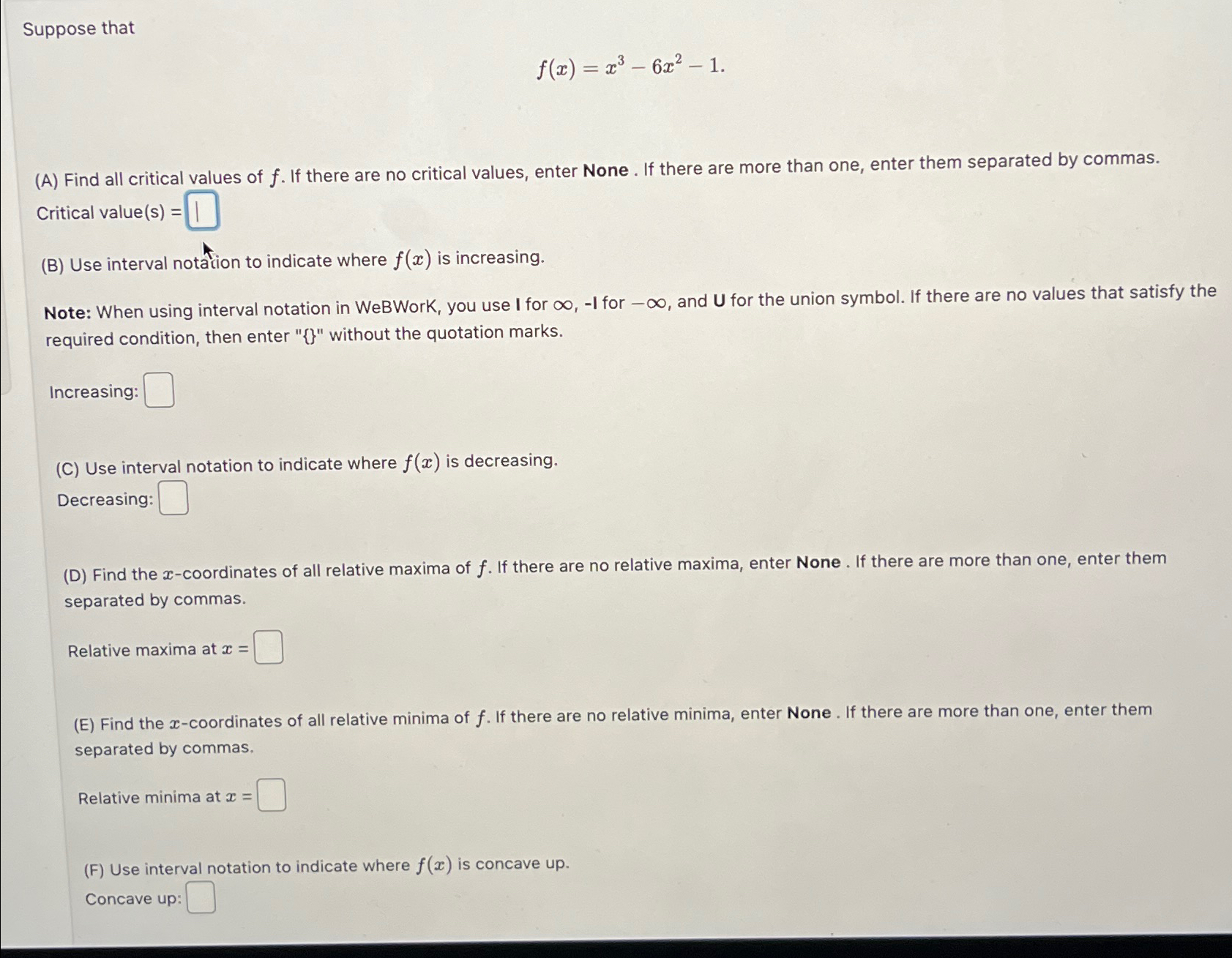 Solved Suppose thatf(x)=x3-6x2-1(A) ﻿Find all critical | Chegg.com