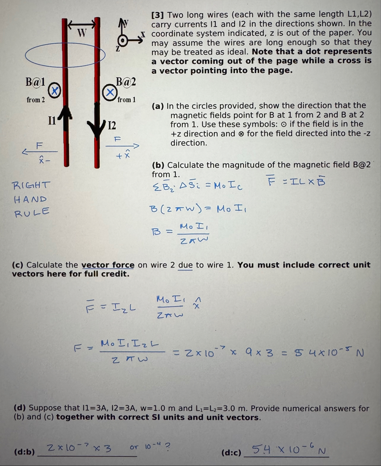 Solved Physics Problem: Two Long Wires [3] ﻿Two long wires | Chegg.com