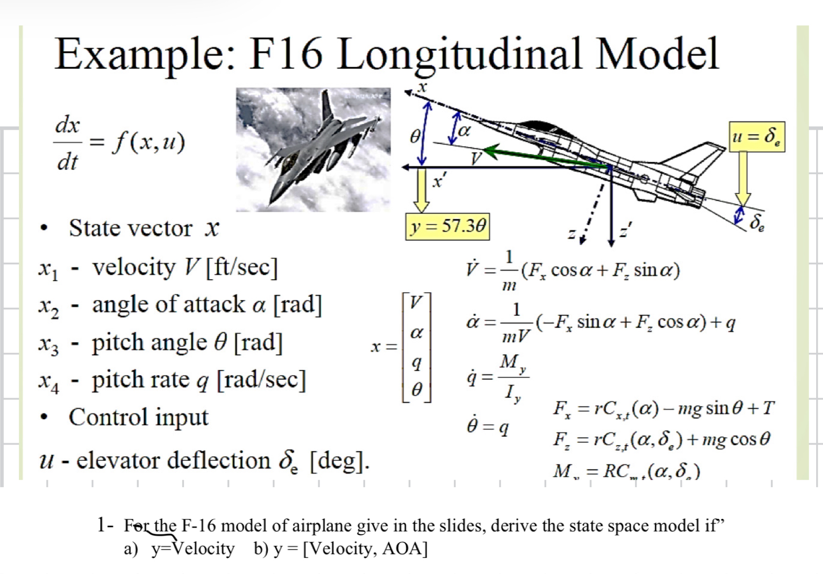 Solved Example: F16 ﻿Longitudinal Modeldxdt=f(x,u)State | Chegg.com