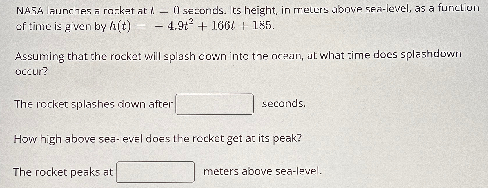 Solved NASA launches a rocket at t=0 ﻿seconds. Its height, | Chegg.com