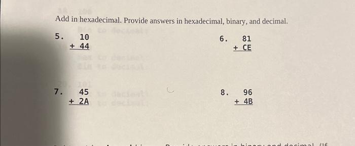 Solved Add In Hexadecimal Provide Answers In Hexadecimal 