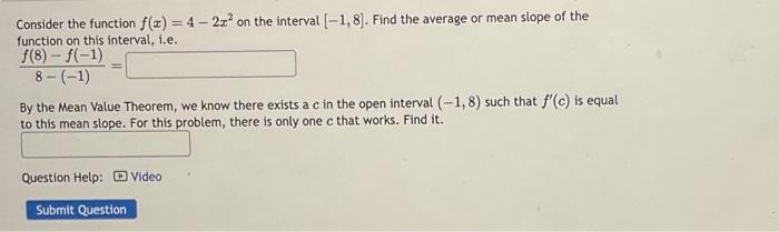 Solved Consider the function f(x)=4−2x2 on the interval | Chegg.com