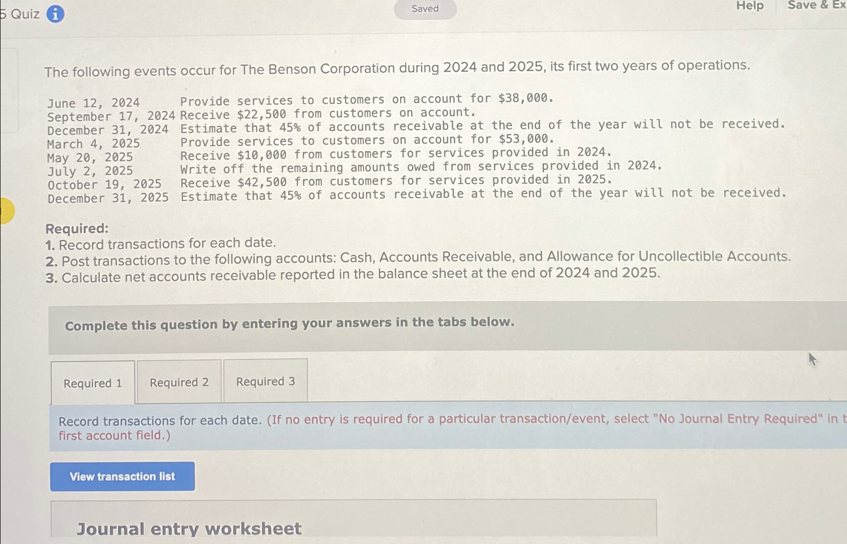 Solved 5 ﻿Quiz (i)The following events occur for The Benson | Chegg.com