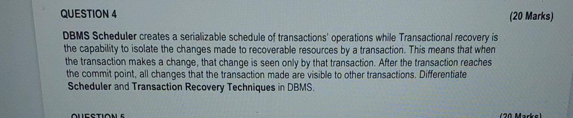 Solved Dbms Scheduler Creates A Serializable Schedule Of