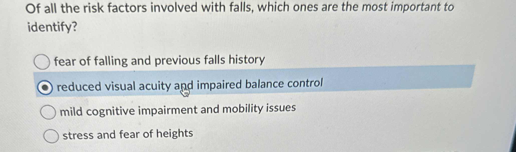 Solved Of all the risk factors involved with falls, which | Chegg.com