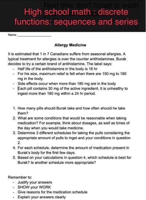 Solved Next time don't forget to wash High school math : | Chegg.com