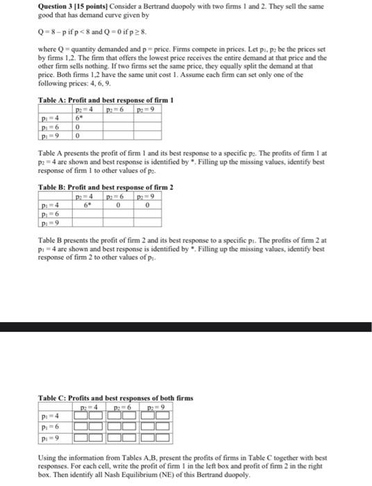 Solved Question 3 [15 points] Consider a Bertrand duopoly | Chegg.com