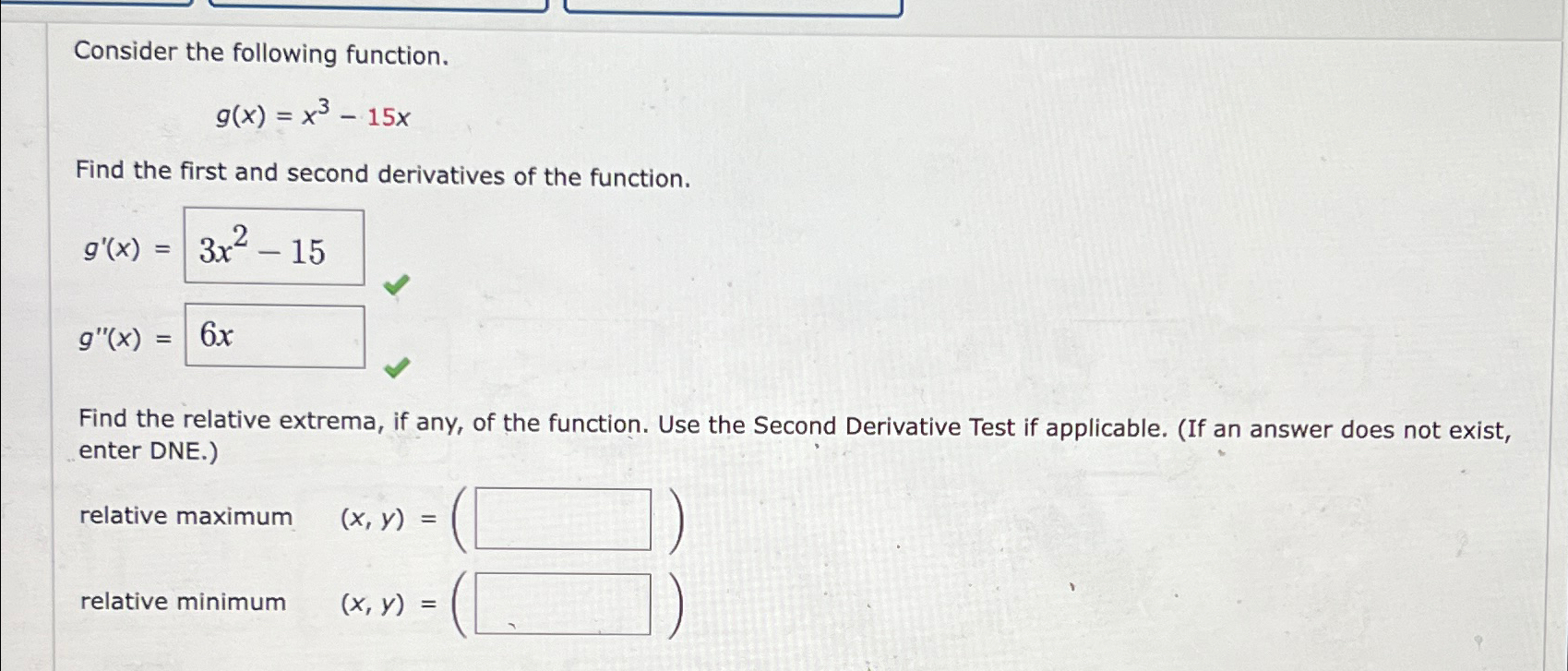 Solved Consider the following function.g(x)=x3-15xFind the | Chegg.com