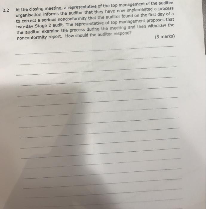 Solved 2.2 At the closing meeting, a representative of the | Chegg.com