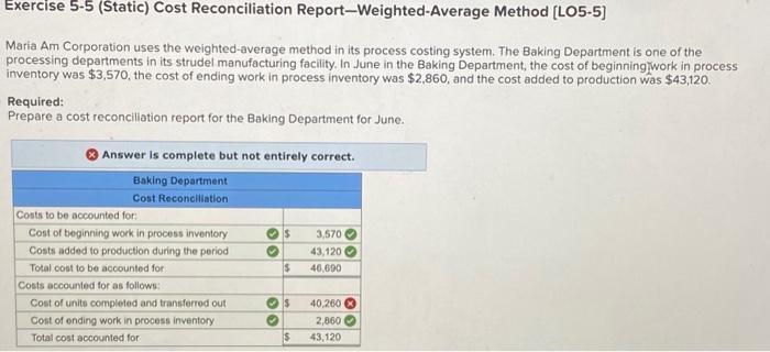 Solved Exercise 5-5 (Static) Cost Reconciliation | Chegg.com