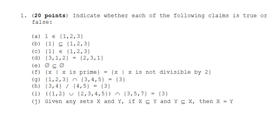 (20 ﻿points) ﻿Indicate whether each of the following | Chegg.com