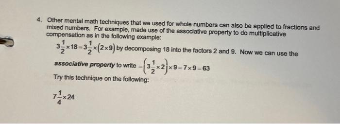 Solved 4. Other mental math techniques that we used for | Chegg.com