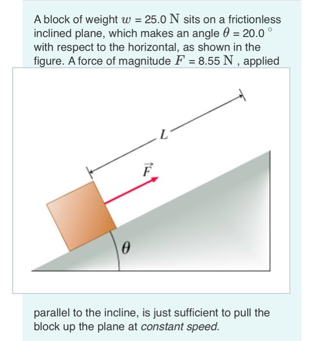Solved A block of weight w=25.0 N sits on a frictionless | Chegg.com