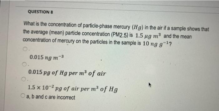 Solved What is the concentration of particle-phase mercury | Chegg.com