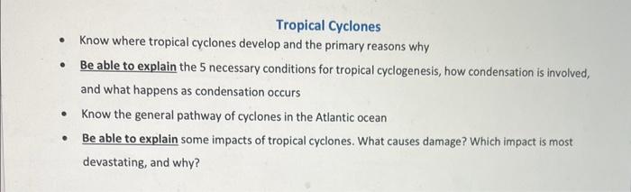 Solved Tropical Cyclones - Know where tropical cyclones | Chegg.com