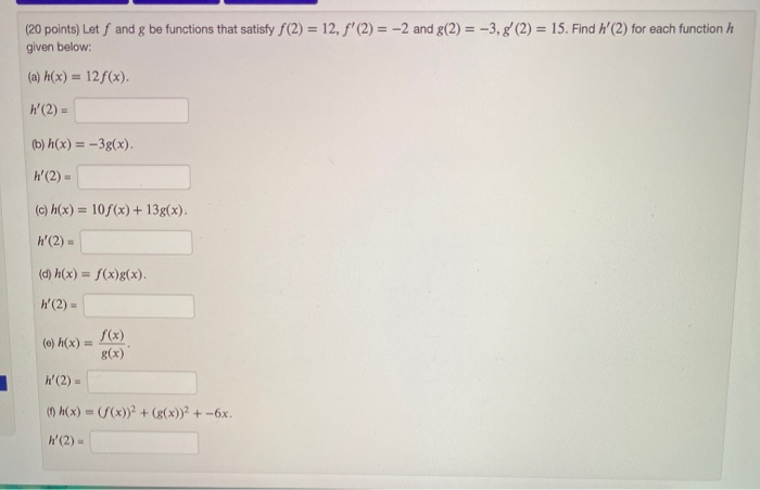 Solved (20 points) Let f and g be functions that satisfy | Chegg.com