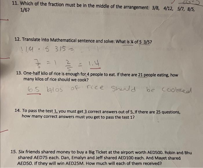 Solved 11. Which of the fraction must be in the middle of | Chegg.com