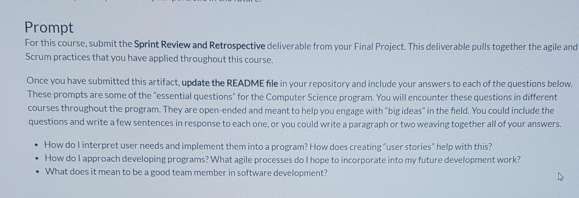 Solved Prompt For this course, submit the Sprint Review and | Chegg.com