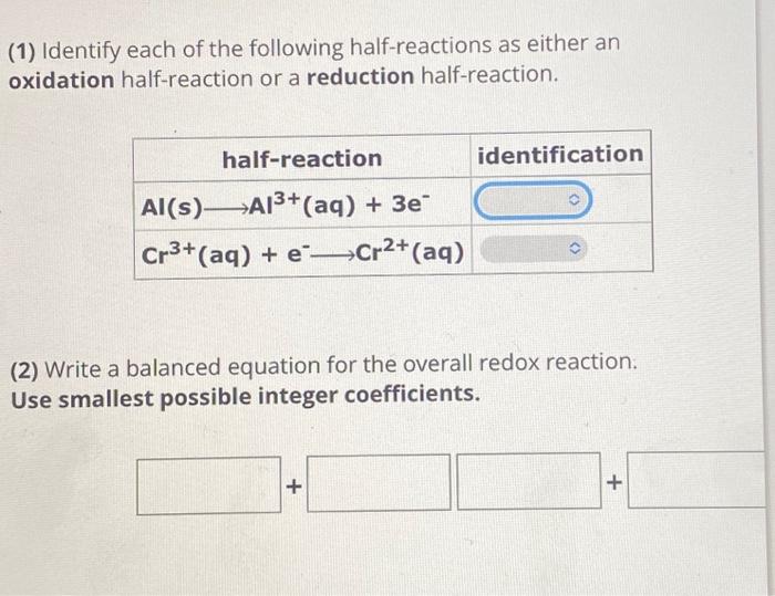 Solved 1 Identify Each Of The Following Half Reactions As