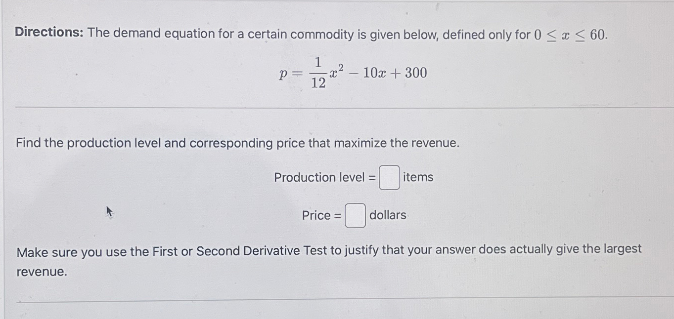 Solved Directions: The demand equation for a certain | Chegg.com