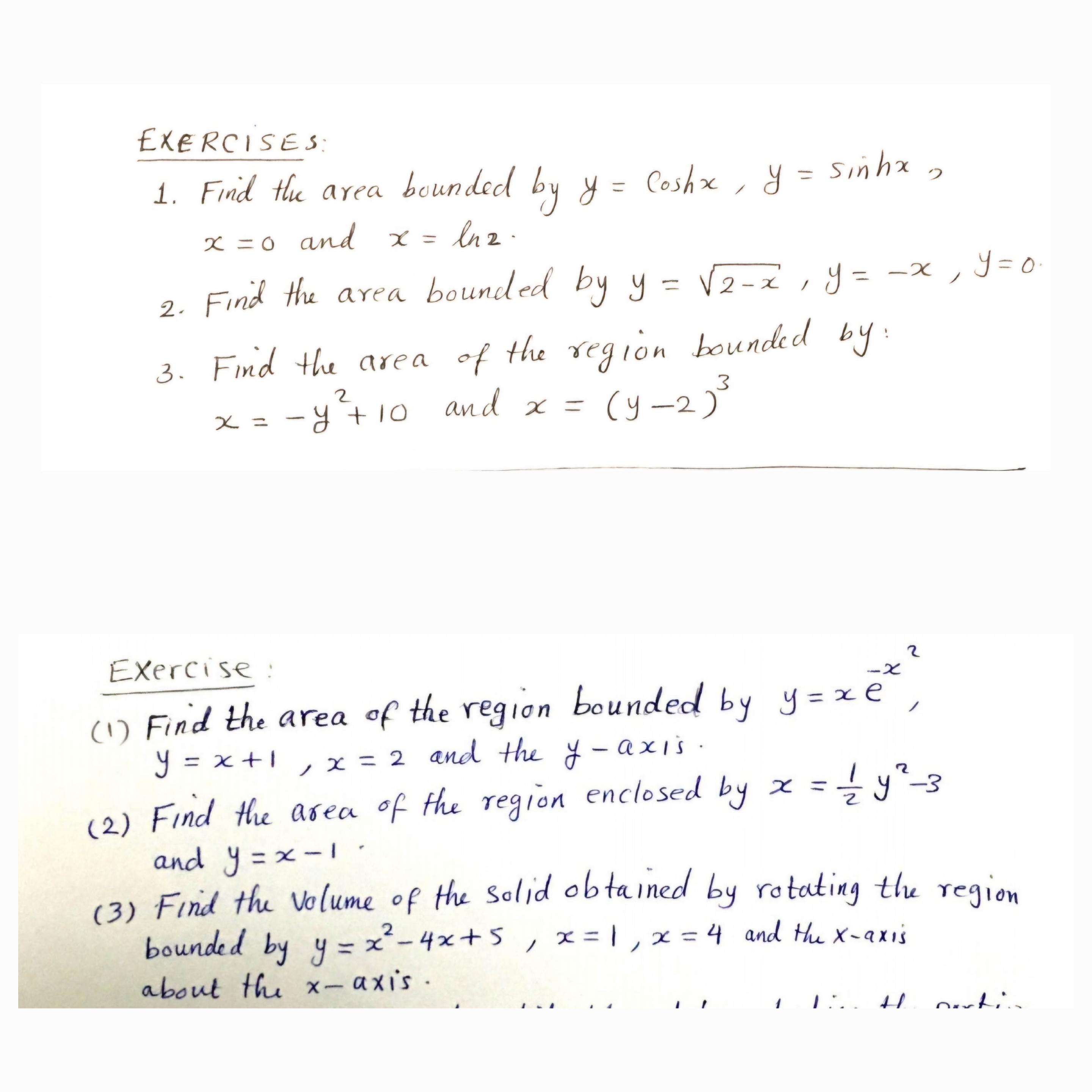 Solved EXERCISES:Find the area bounded by | Chegg.com