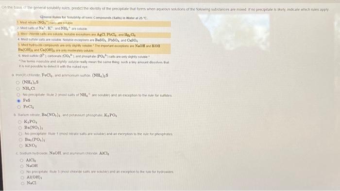 Solved On the basis of the general solubility rules, predict | Chegg.com