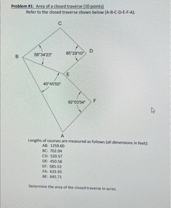 Solved Problem #1: Area of a closed traverse (10 points) | Chegg.com