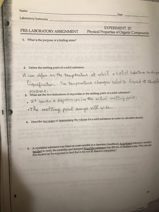 Solved Name Date Laboratory Instructor PRE-LABORATORY | Chegg.com