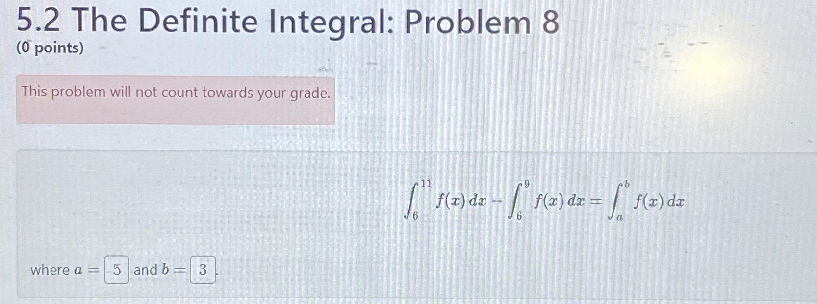 Solved 5.2 ﻿The Definite Integral: Problem 8 (0 ﻿points)This | Chegg.com