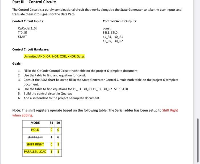 Solved Part III - Control Circuit: OpCode Control Circult | Chegg.com