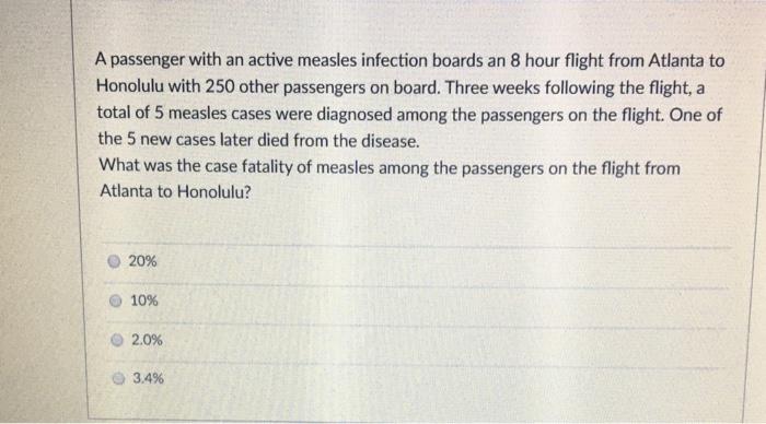 Solved A passenger with an active measles infection boards | Chegg.com