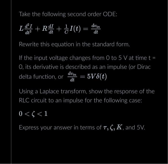 Take the following second order ODE: | Chegg.com