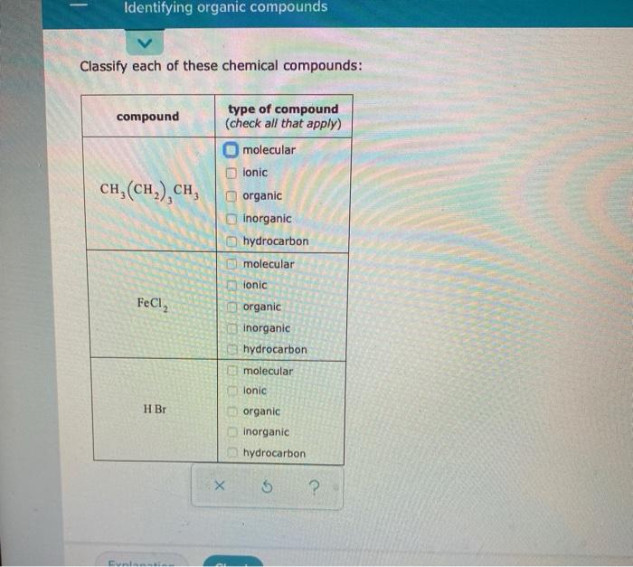 Solved Identifying organic compounds Classify each of these | Chegg.com