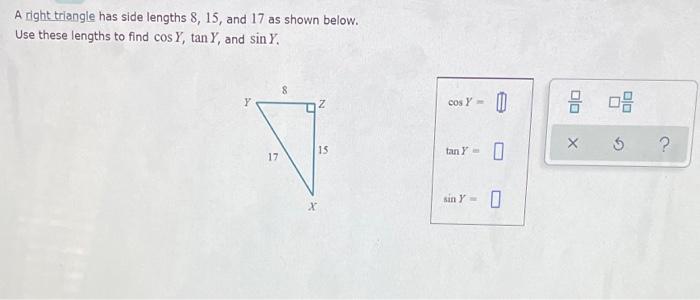 Solved A right triangle has side lengths 8, 15, and 17 as | Chegg.com