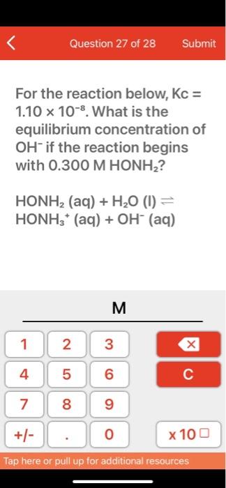 Solved Question 27 of 28 Submit For the reaction below, Kc = | Chegg.com