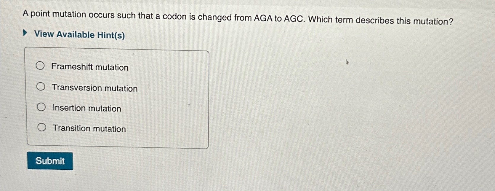 Solved A point mutation occurs such that a codon is changed | Chegg.com