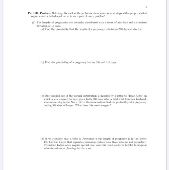 Solved Part III. Problem Solving: For each of the problems, | Chegg.com