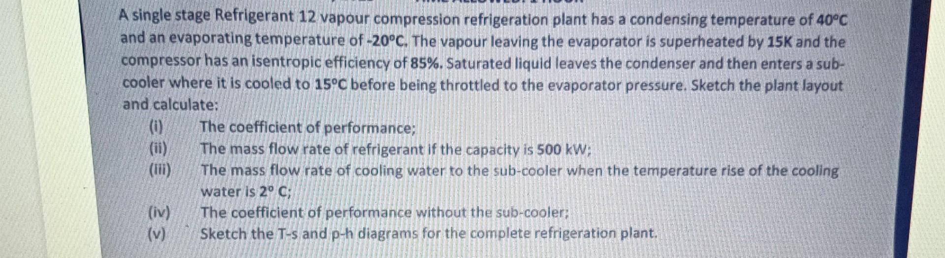 Solved A single stage Refrigerant 12 vapour compression | Chegg.com
