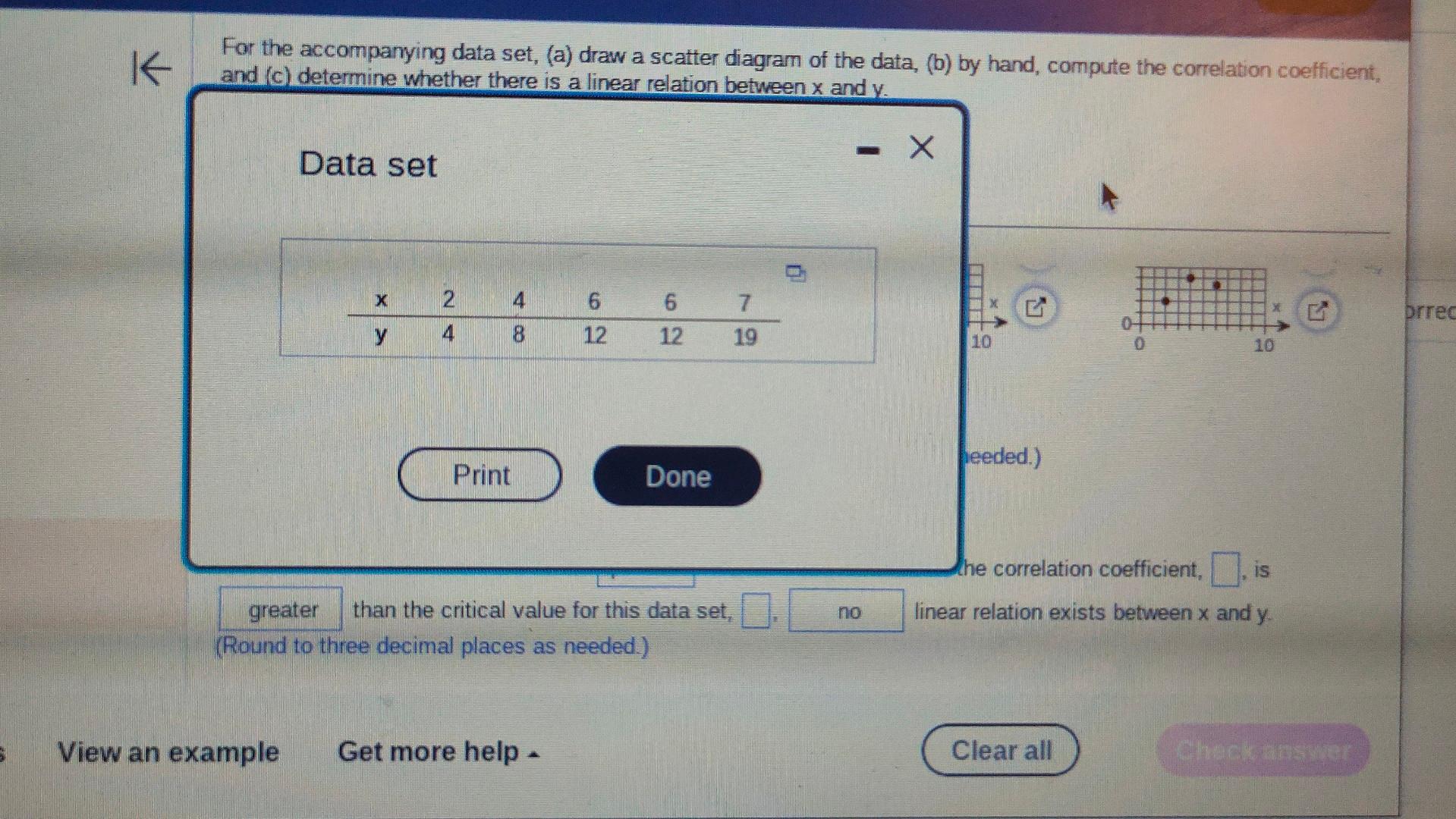 Solved For the accompanying data set, (a) draw a scatter | Chegg.com
