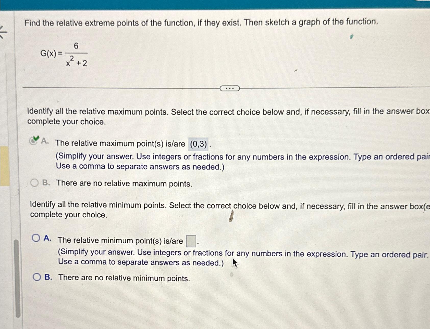 Solved Find the relative extreme points of the function, if | Chegg.com
