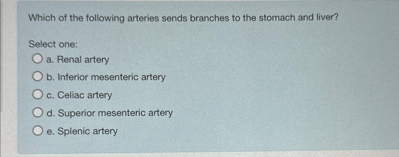 Solved Which of the following arteries sends branches to the | Chegg.com