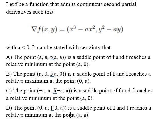 Solved Let f be a function that admits continuous second | Chegg.com